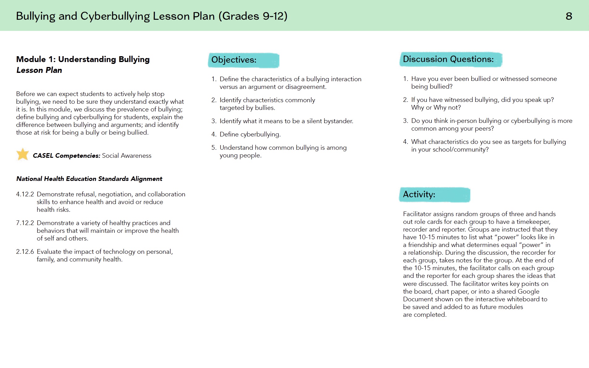 K12 Student Safety & Wellness Course Lesson Plans