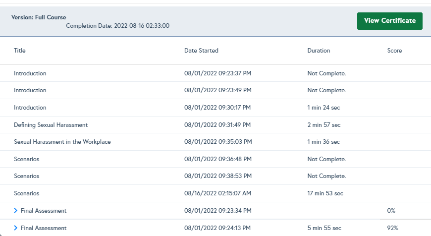 How to View a User's Historical Completion Summary and Details