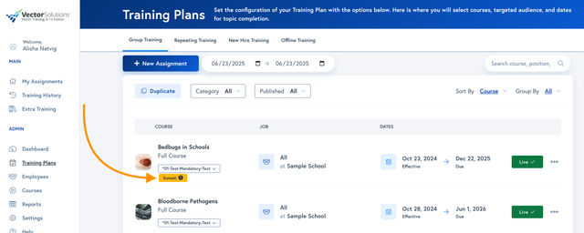 Course Sunset and Retired Course Labels